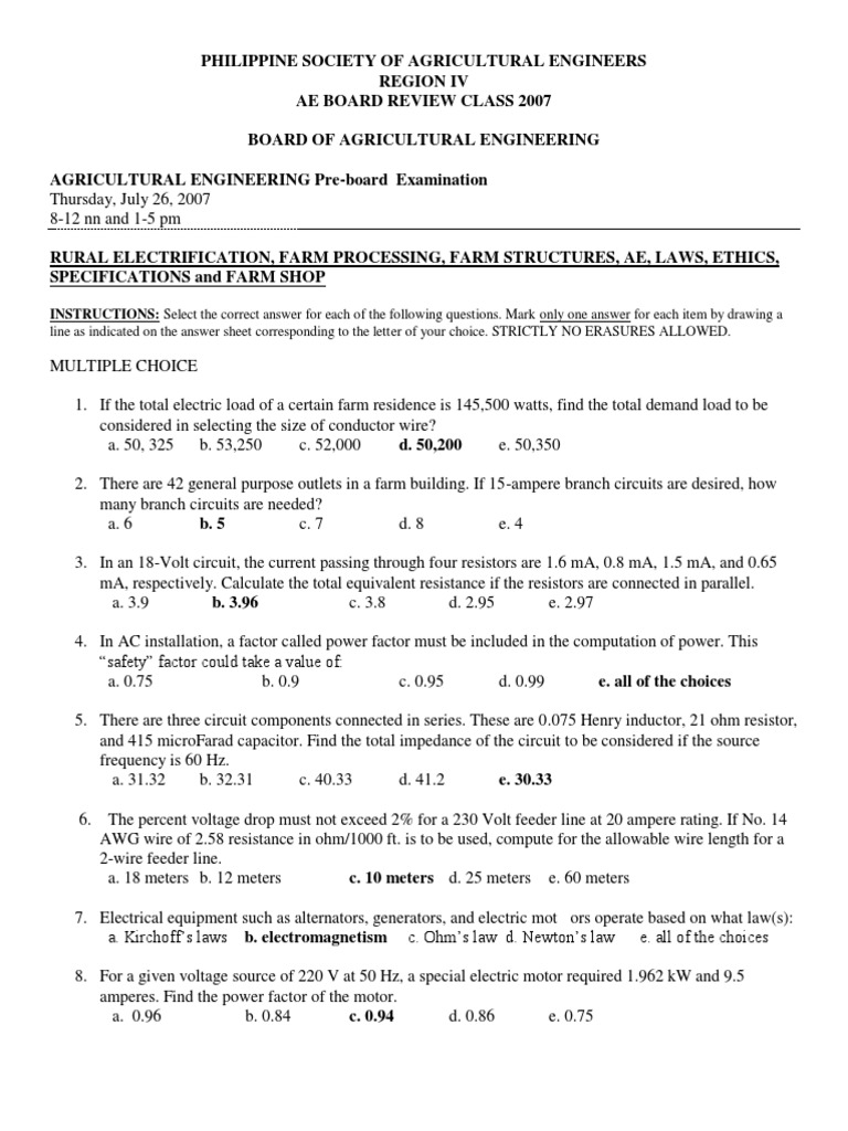 Agricultural Engineering Pre-board Exam | PDF | Series And Parallel ...