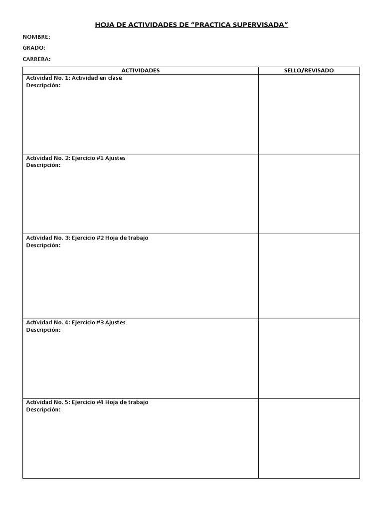 Hoja de Actividades de Práctica Supervisada | PDF