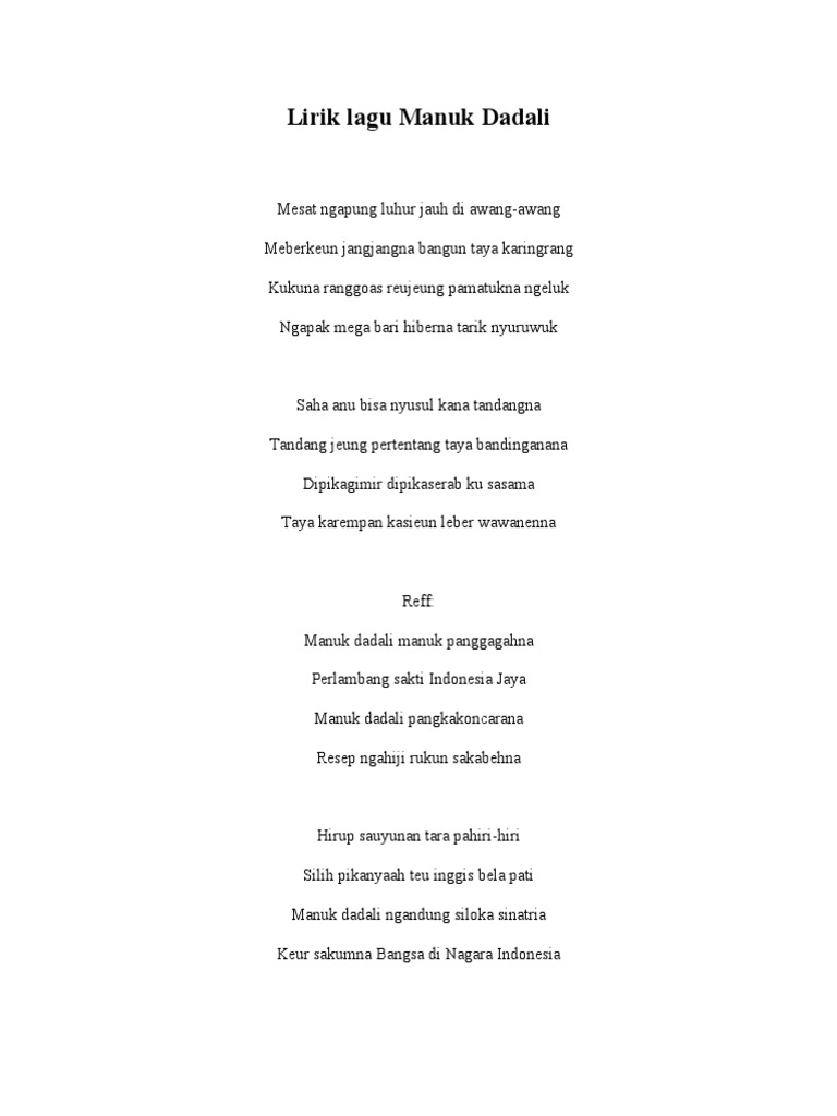 Lirik Lagu Manuk Dadali | PDF