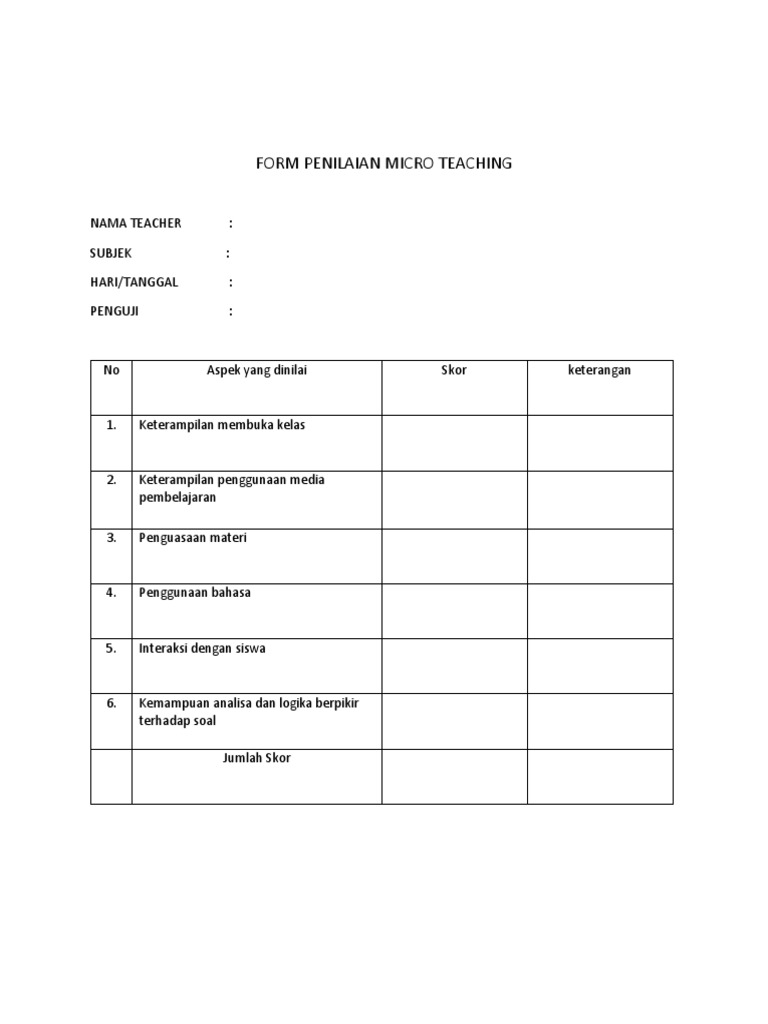 Form Penilaian Micro Teaching | PDF