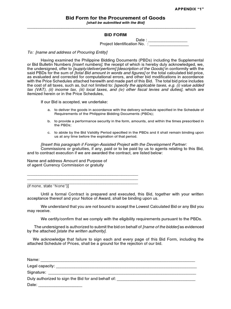 Bid Forms For The Procurement of Goods | PDF | Taxes | Business