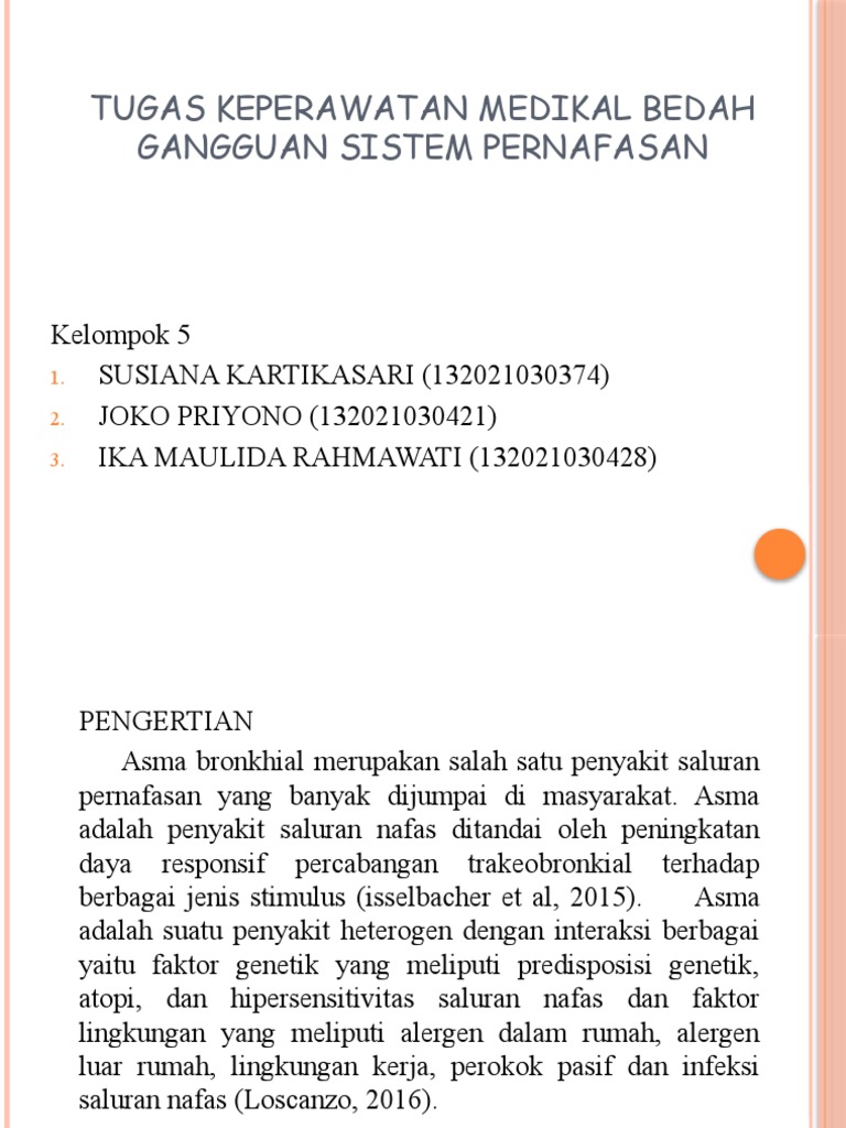 Tugas Keperawatan Medikal Bedah Gangguan Sistem Pernafasan | PDF