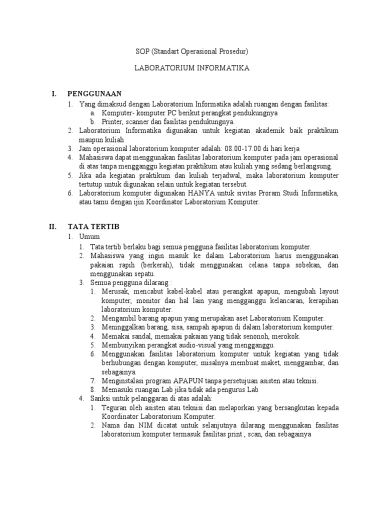 Sop Lab Ti | PDF | Teknologi & Rekayasa