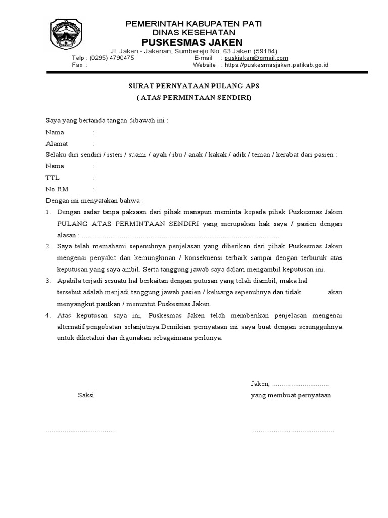 Surat Pernyataan Pasien APS | PDF