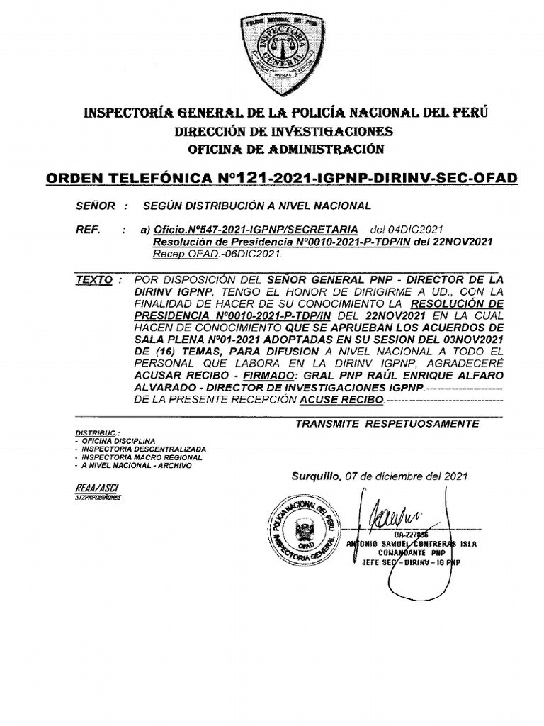 Acuerdos de Sala Plena TDP 001-2021 | PDF