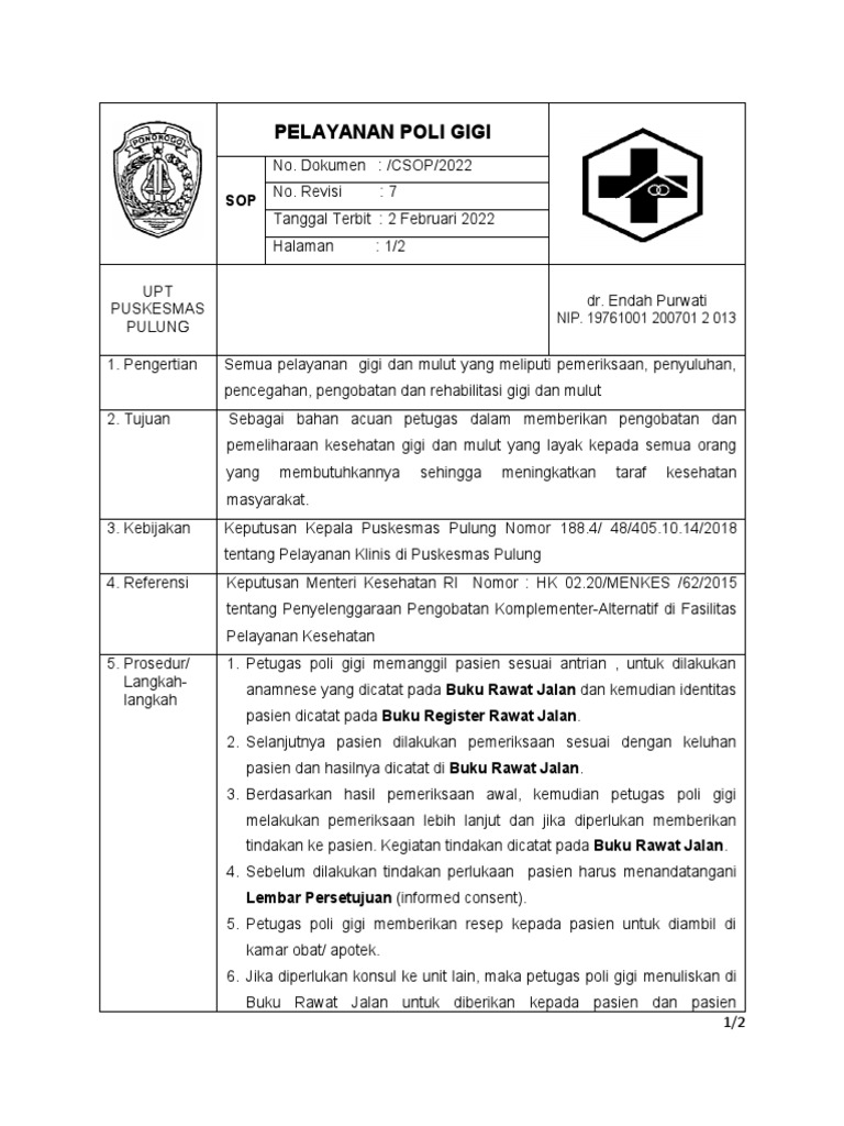 Sop Pelayanan Poli Gigi | PDF | Pengembangan Diri | Kesehatan Holistik