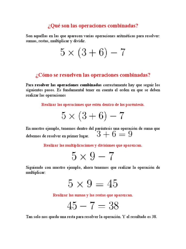 Qué Son Las Operaciones Combinadas Pdf Multiplicación Matemáticas