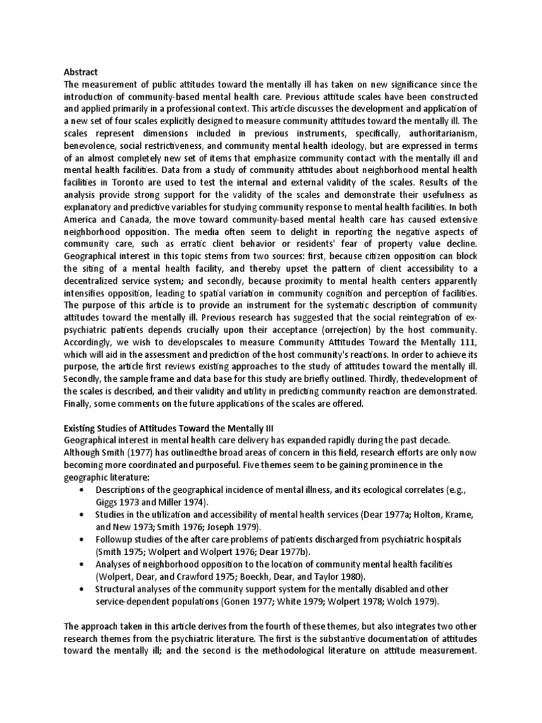 Community Attitudes Toward Mental Illness | PDF | Science & Mathematics