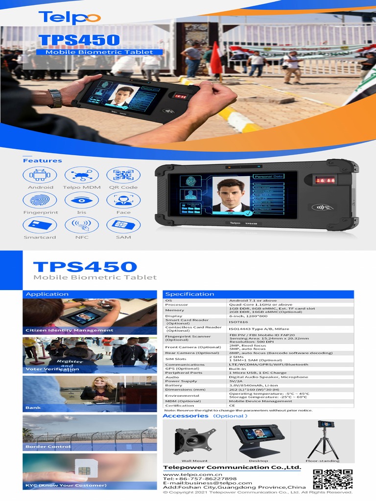 Telpo TPS450 Specifications | PDF