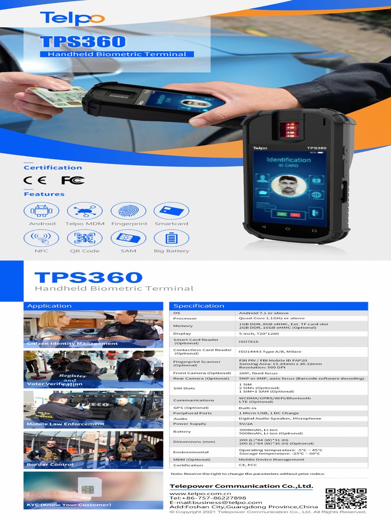 Telpo TPS360 Specifications | PDF