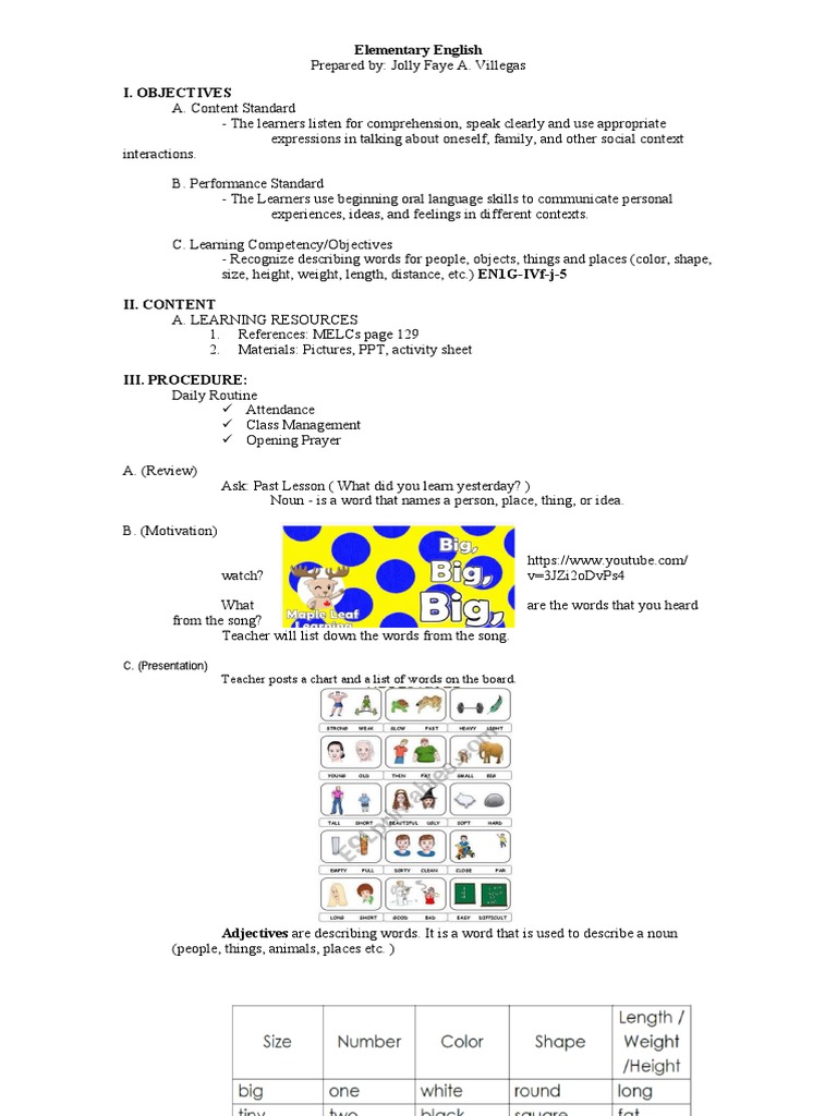 Adjectives for Describing People and Objects | PDF