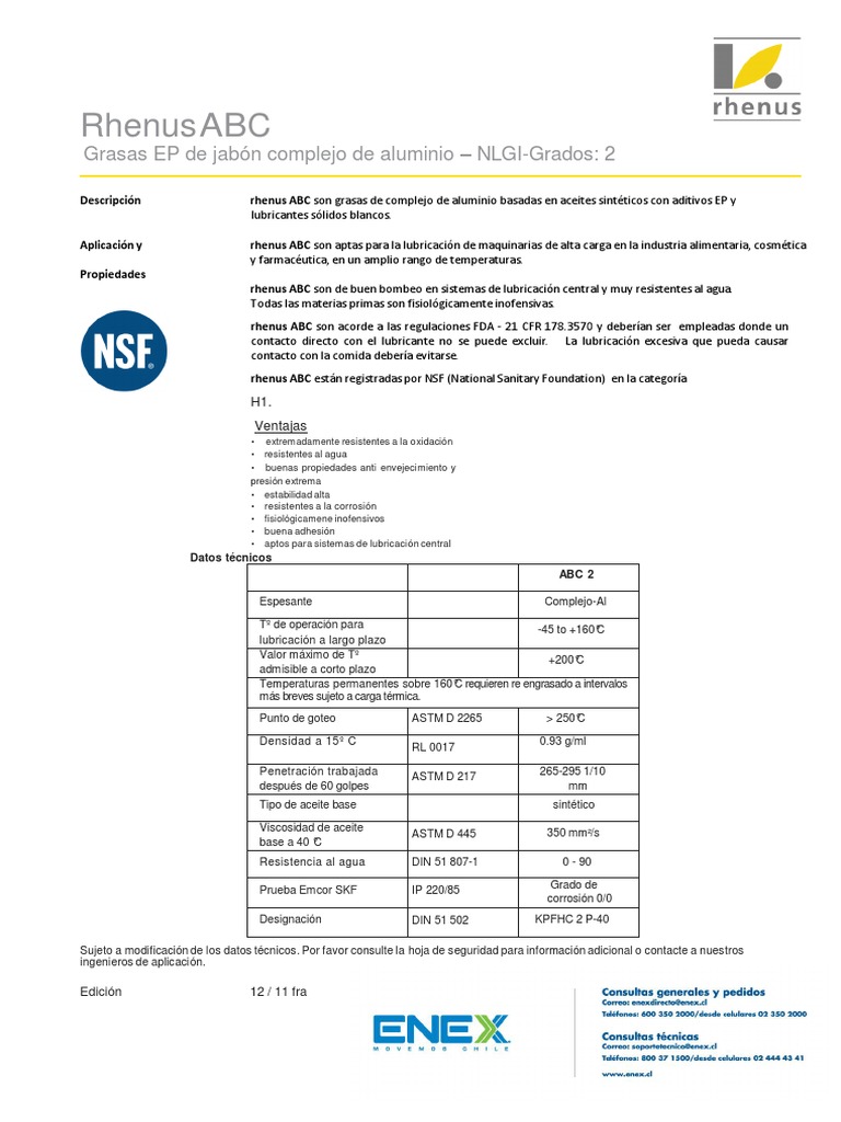Grasas Rhenus para Industria Alimentaria | PDF | Lubricante | Aluminio