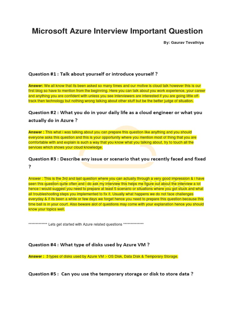 Microsoft Azure Interview Important Question | PDF | Active Directory | Microsoft Azure