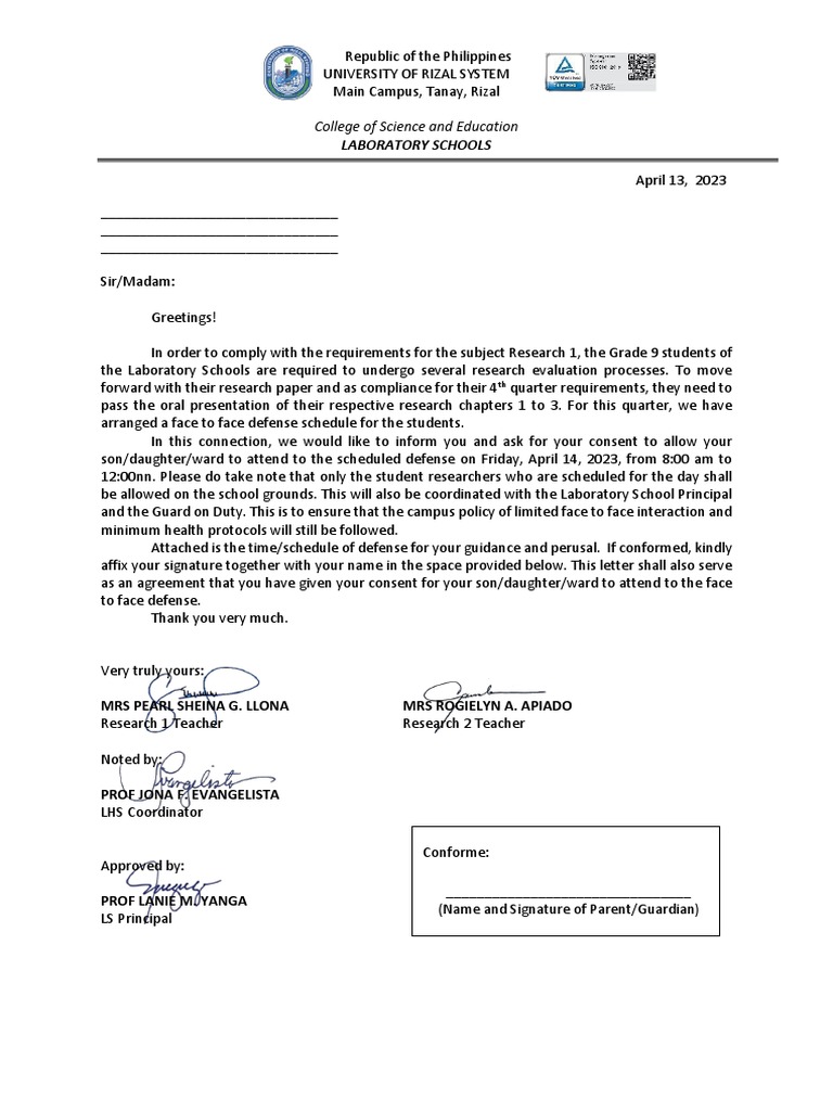 Research Letter To Parent | PDF