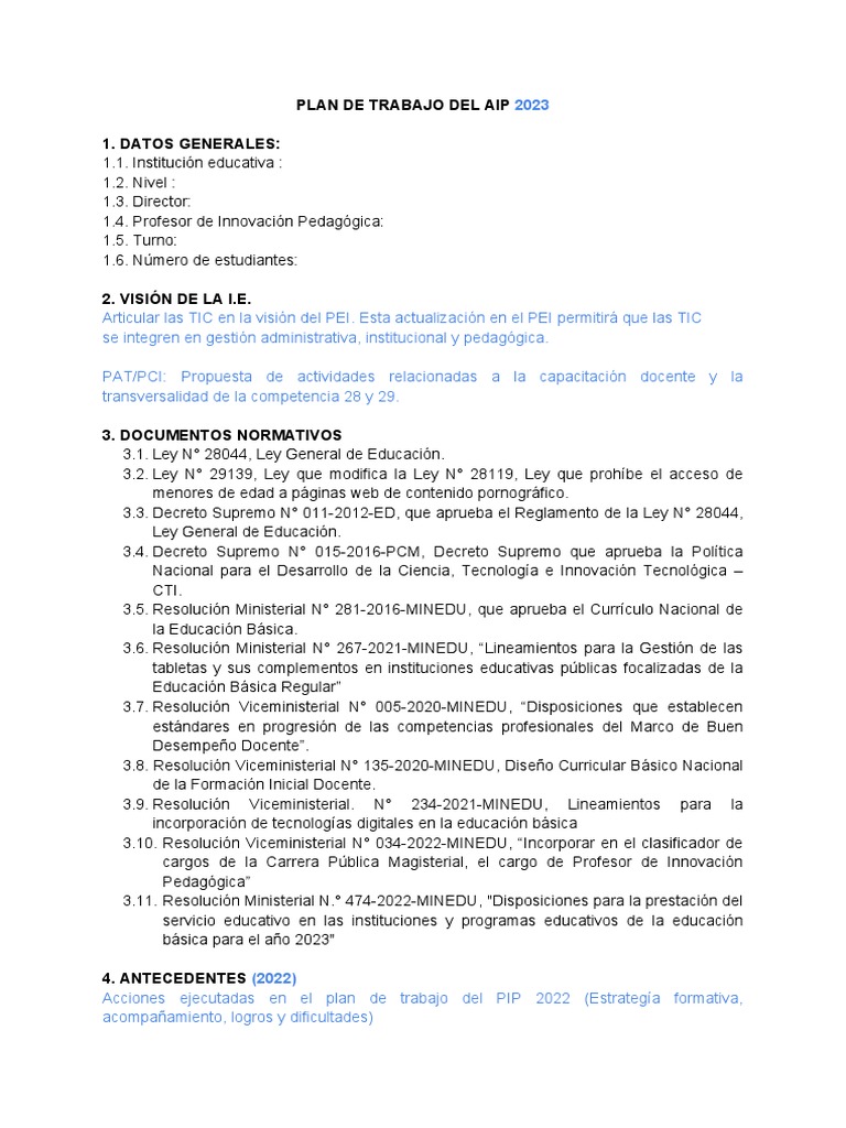Plan de Trabajo Del AIP 2023 | PDF