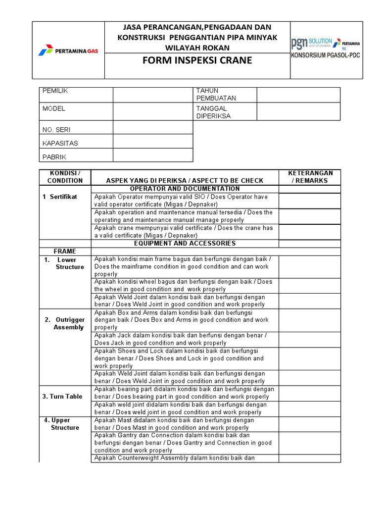 Form Inspeksi Crane | PDF