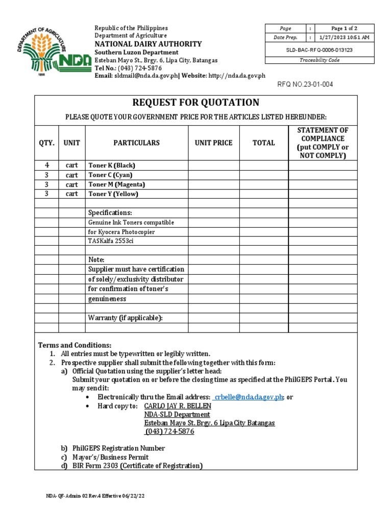 RFQ Blank | PDF | Government | Economies