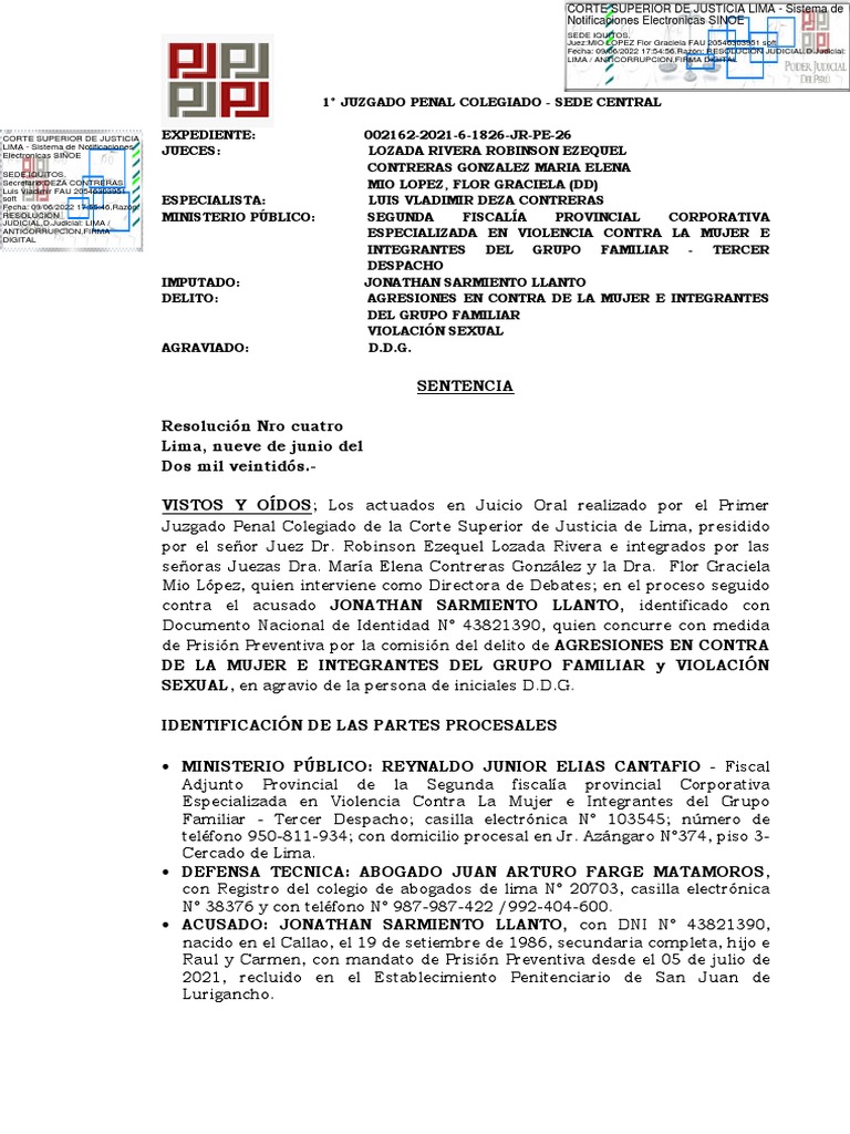 SENTENCIA | PDF | Violación | Derecho penal