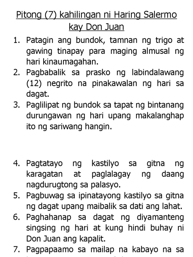 Pitong 7 Kahilingan Ni Haring Salermo Kay Don Juan | PDF Pitong 7 Kahilingan Ni Haring Salermo Kay Don Juan | PDF
