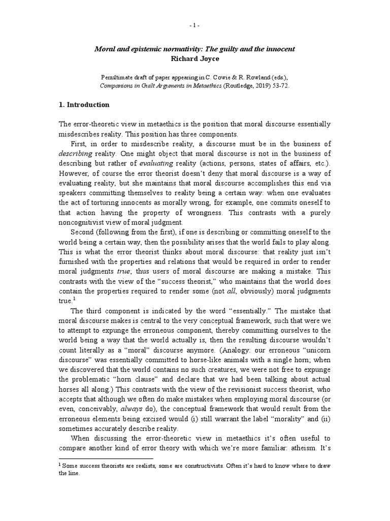 Richard Joyce: Moral and Epistemic Normativity: The Guilty and The ...