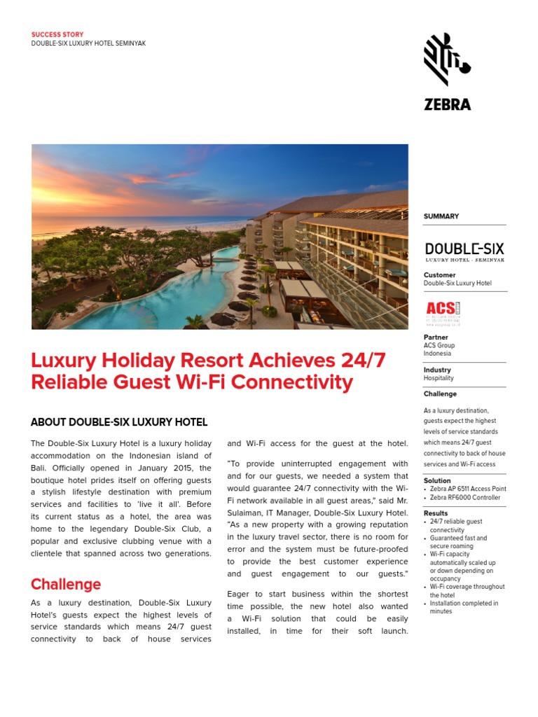 Double Six Hotel Case Study ACS Group Zebra Technologies | PDF | Wi Fi ...