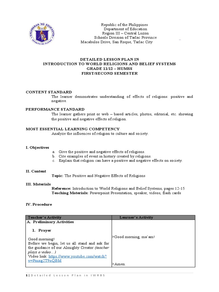 Sample Detailed Lesson Plan | PDF | Confucianism | East Asian Religions