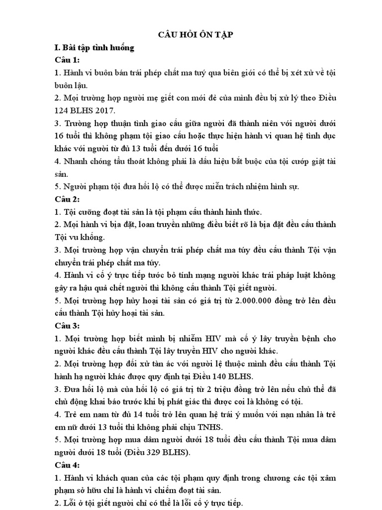 CÂU HỎI ÔN TẬP LHS 2 | PDF