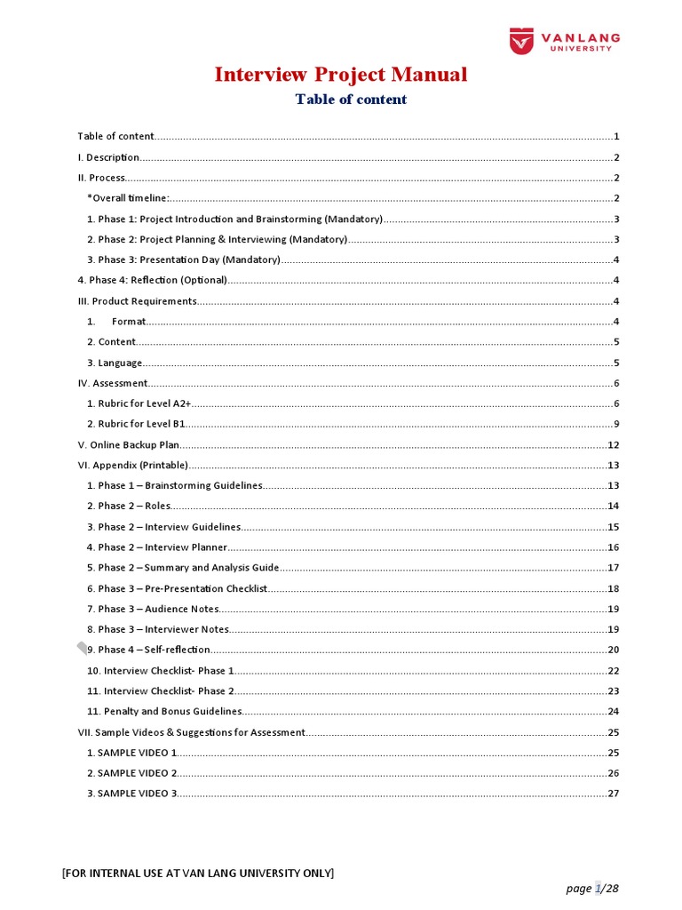 Anh Văn 3 4 - (EDITABLE) PBA Manual - Interview Project | PDF | Vocabulary | Interview