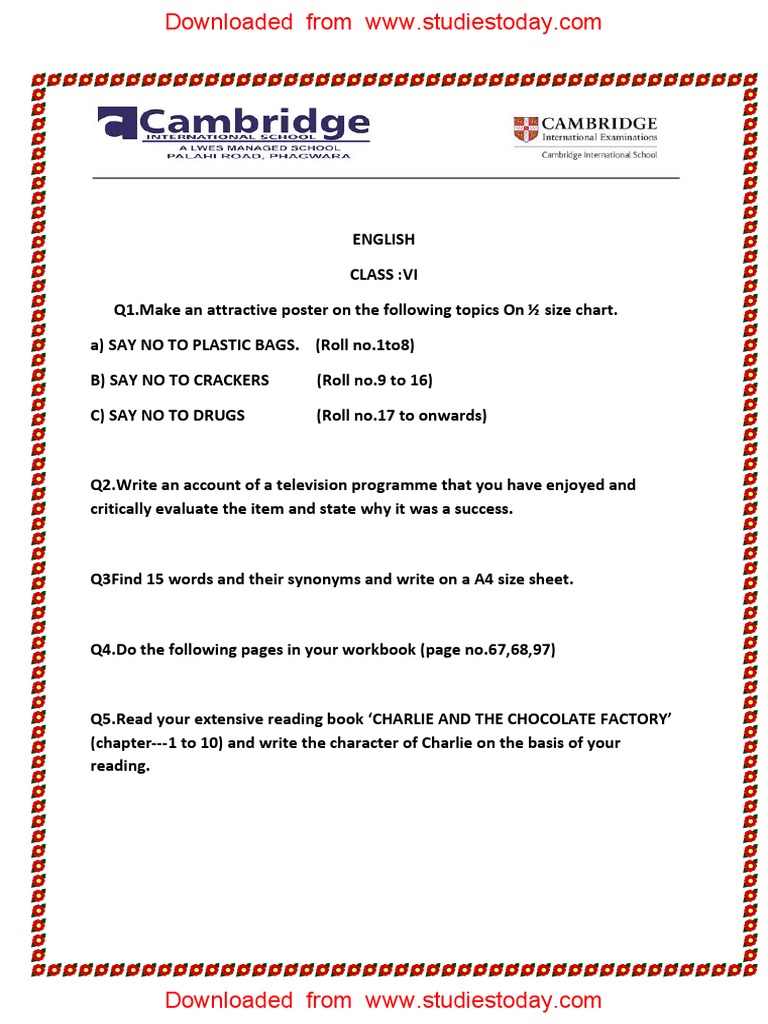 Class 6 Poster Making Assignments | PDF | Art
