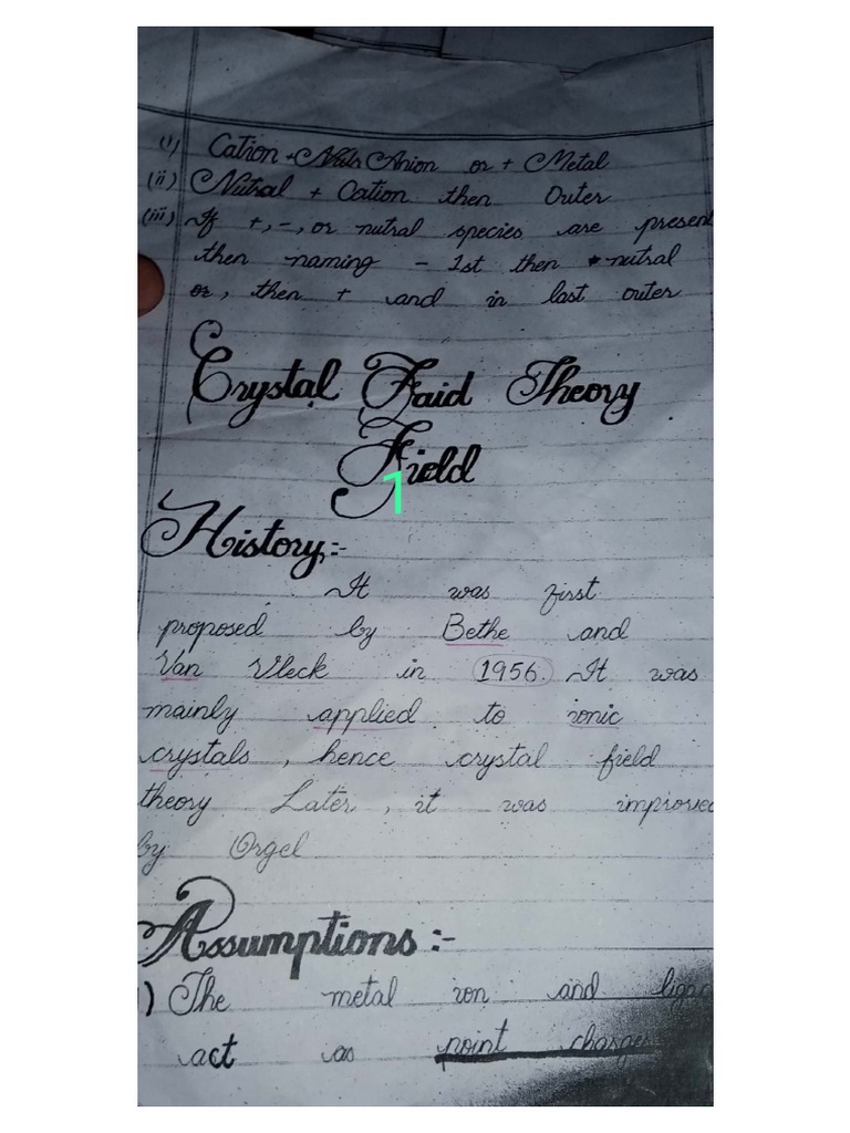 CFT Notes (InOrganic) Bs Chem 5th Sem | PDF