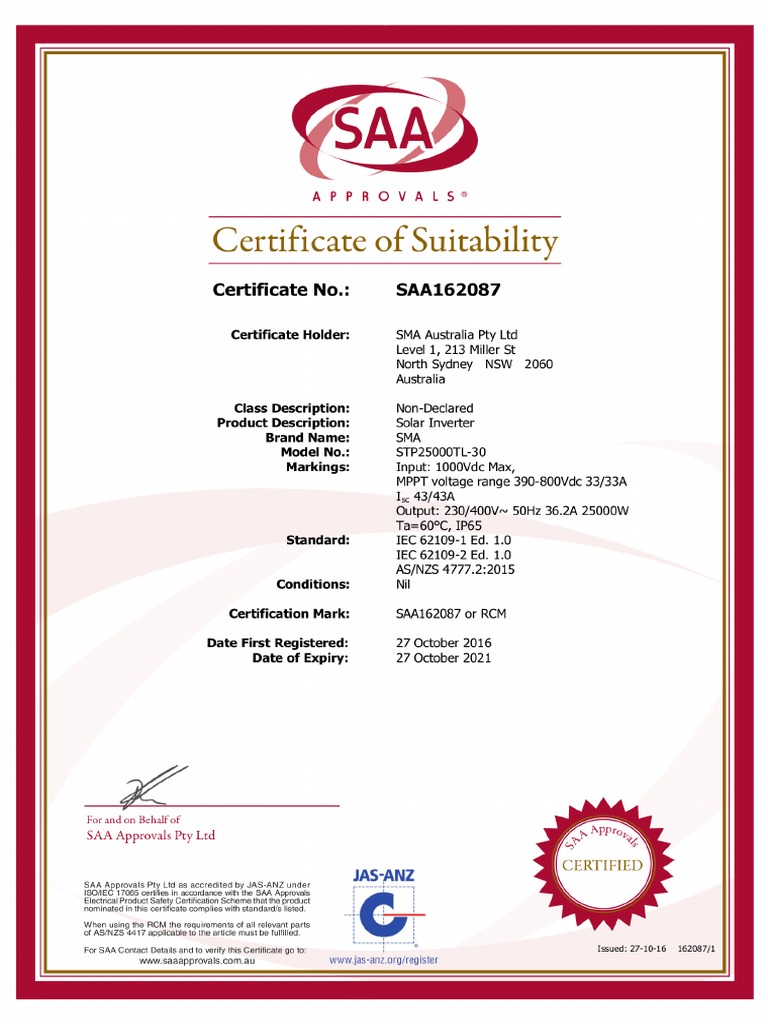 STP 20,25TL - ZE - AS4777 - CoS - SAA162087 - STPTL-30 | PDF