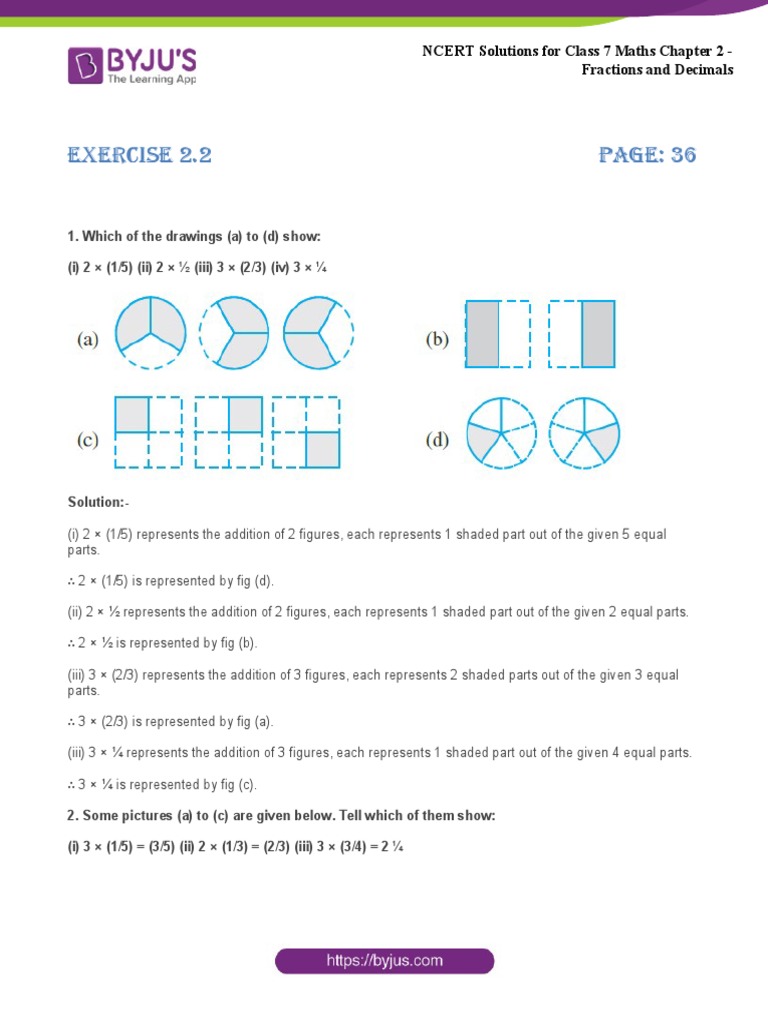 Ncert Solutions For Class 7 Maths 5may Chapter 2 Fractions and Decimals Exercise 2 2 | PDF ...