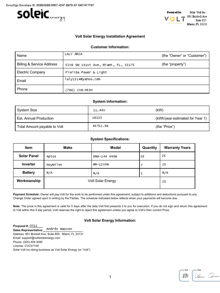 Volt Solar Energy Installation Agreement | PDF | Indemnity | Breach Of ...