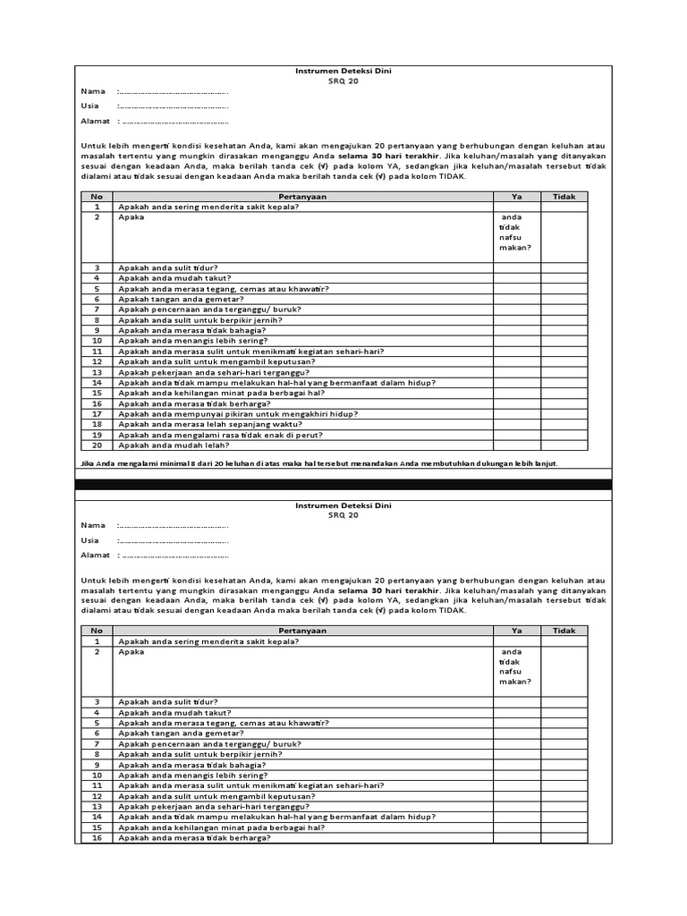 Format SRQ 20 Untuk Siswa | PDF