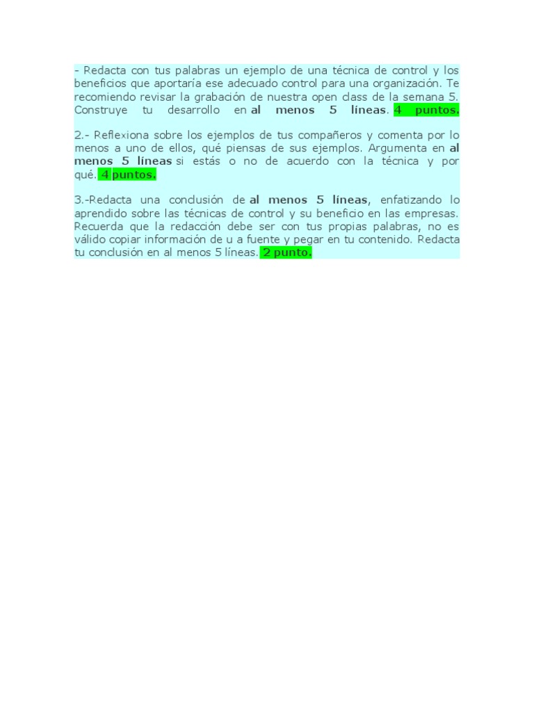 Redacta Con Tus Palabras Un Ejemplo de Una Técnica de Control y Los ...