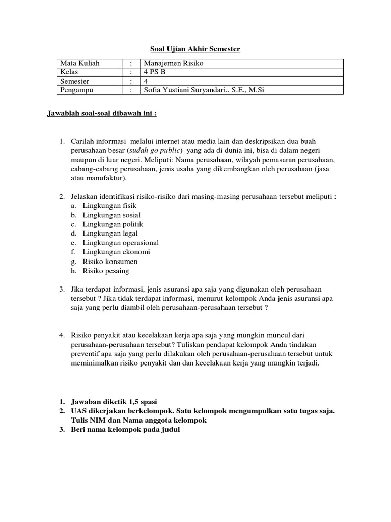 UAS Manajemen Risiko - 2023 | PDF | Karier & Perkembangan | Bisnis