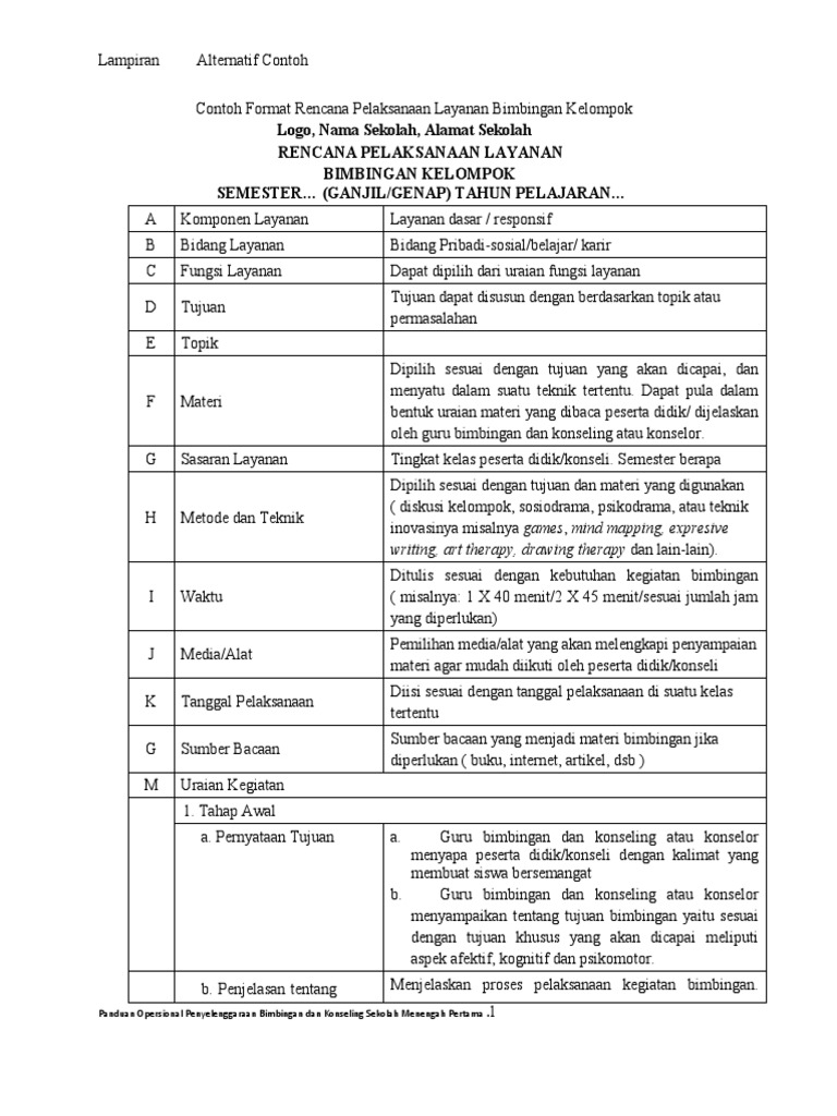 Contoh Format Rencana Pelaksanaan Layanan Bimbingan Kelompok | PDF
