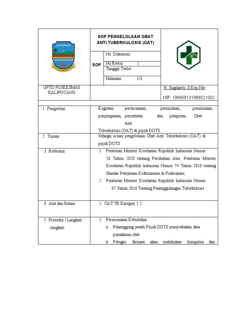SOP Pengelolaan Obat Anti TB | PDF