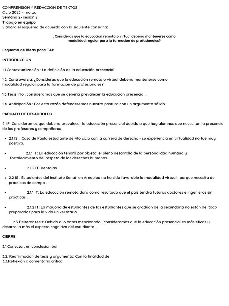 Esquema de Ideas para TA1: Introducción | PDF