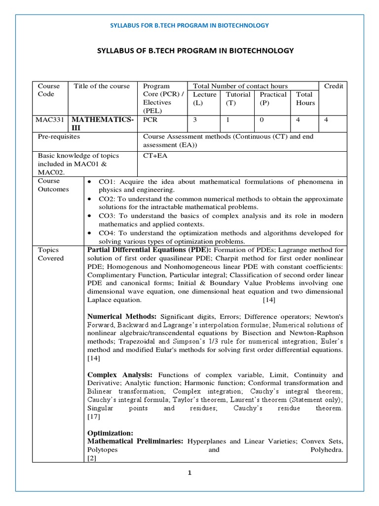 B - Tech Biotechnology Syllabus | PDF