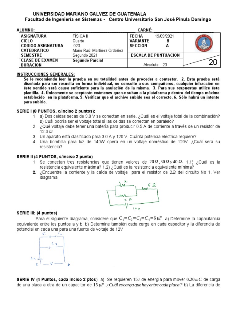 Segundo - Parcial - FISICA II - 21B | PDF | voltaje | Condensador
