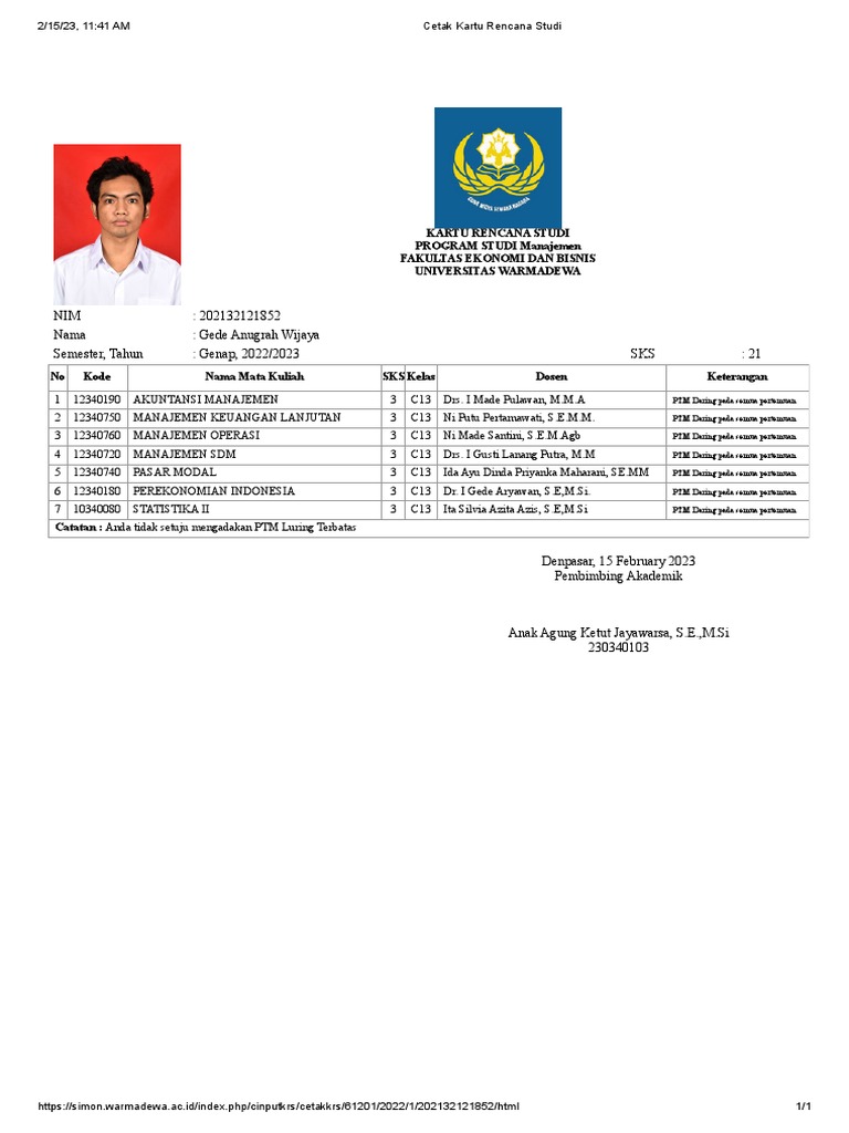 Cetak Kartu Rencana Studi 4 | PDF