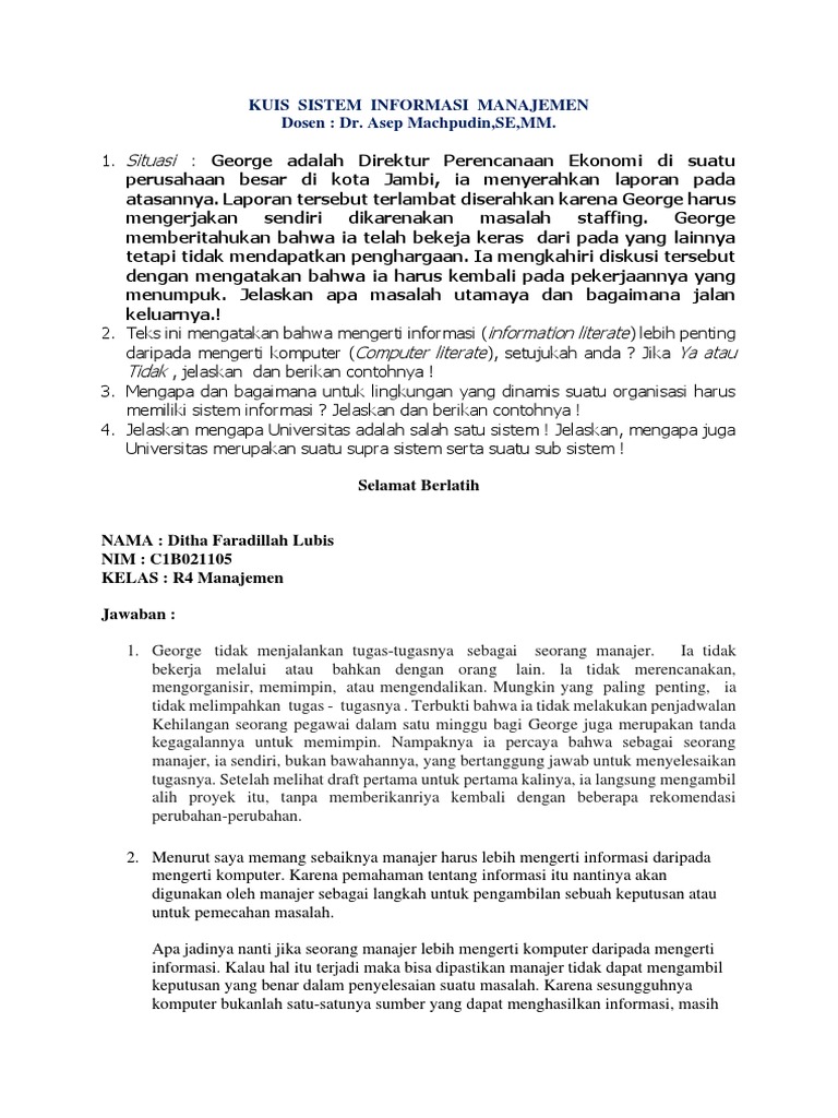 Kuis SIM - Ditha Faradillah Lubis - C1B021105 | PDF | Karier & Perkembangan