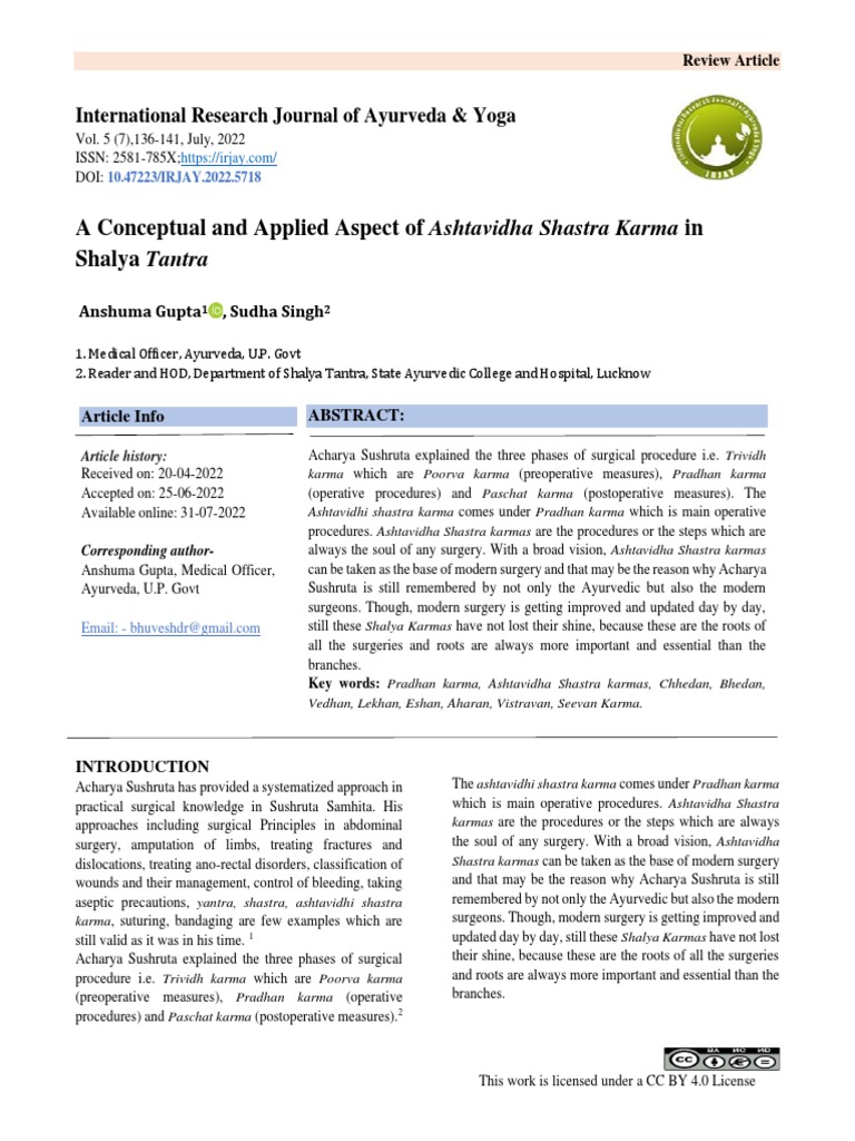 A Conceptual and Applied Aspect of Ashtavidha Shastra Karma in Shalya ...
