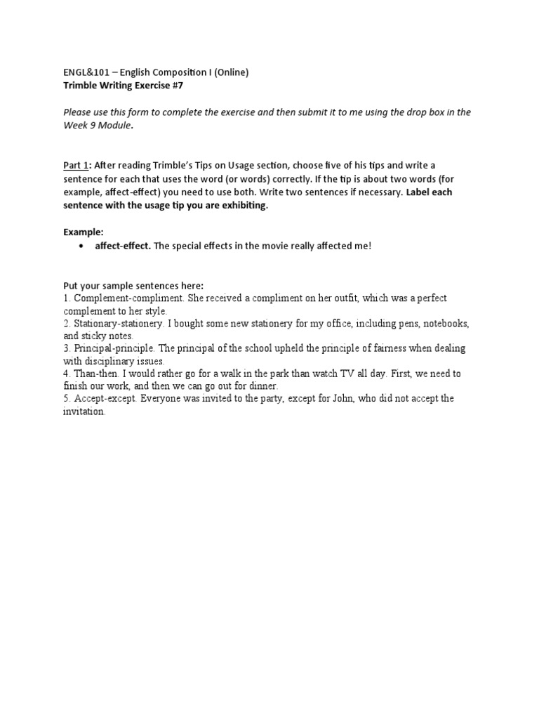 Trimble Writing Exercise #7 - Online - New | PDF