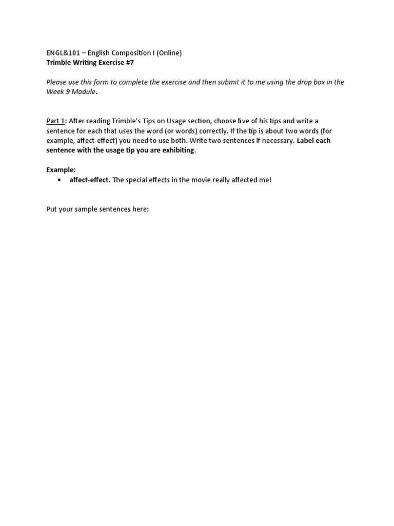 Trimble Writing Exercise #7 Guide | PDF | Language Arts & Discipline ...
