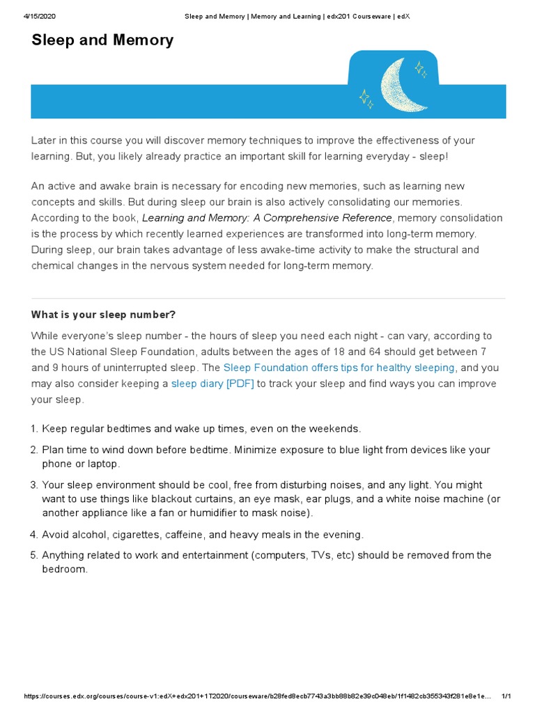 Sleep and Memory - Memory and Learning - Edx201 Courseware - Edx | PDF