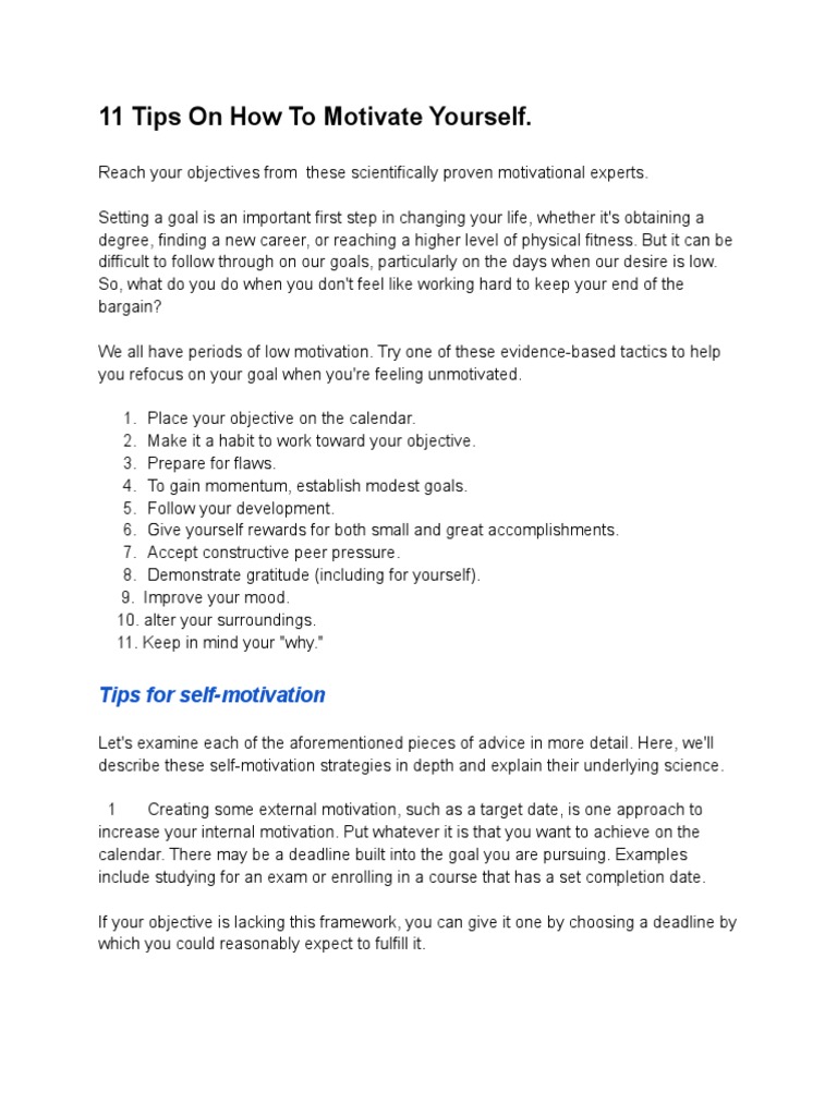 11 Tips On How To Motivate Yourself | PDF | Motivational | Motivation