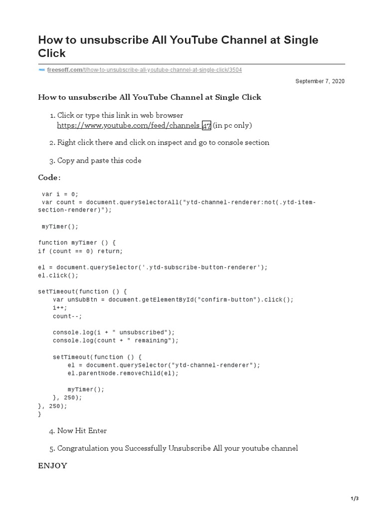 How To Unsubscribe All YouTube Channel at Single Click | PDF