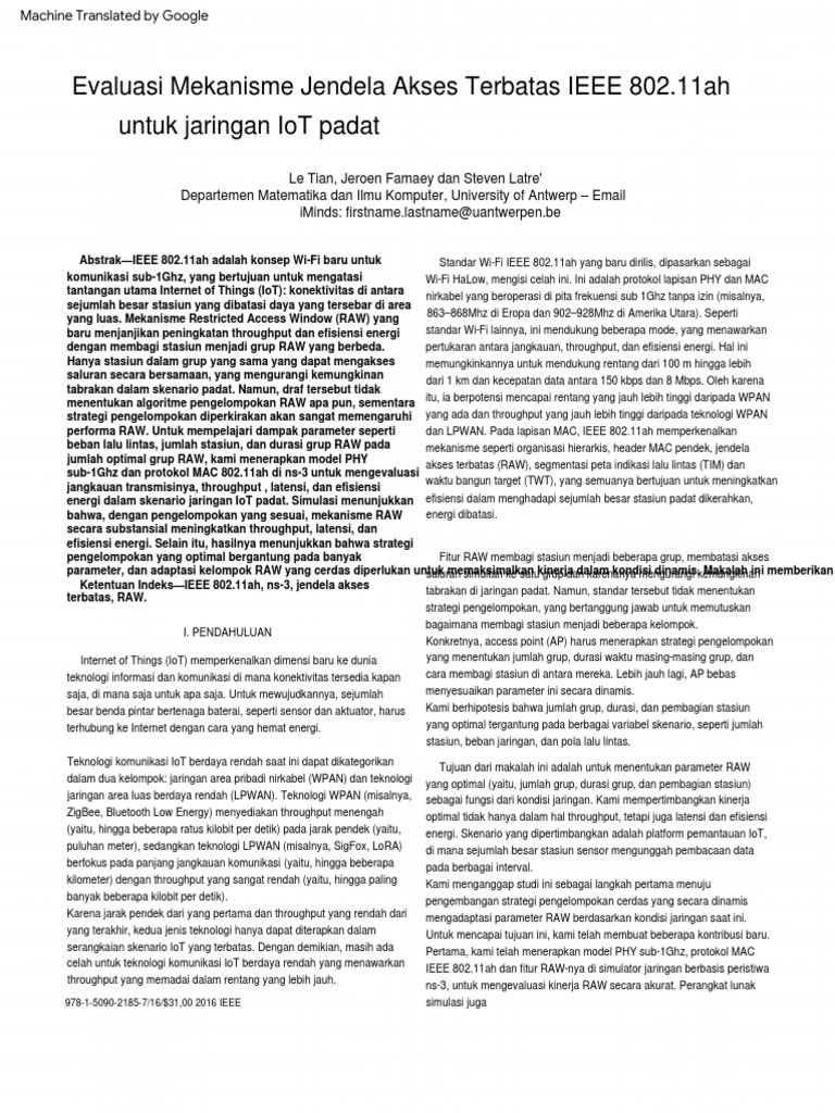 Evaluation of The IEEE 802.11ah Restricted Access Window Mechanism For Dense IoT Networks ...